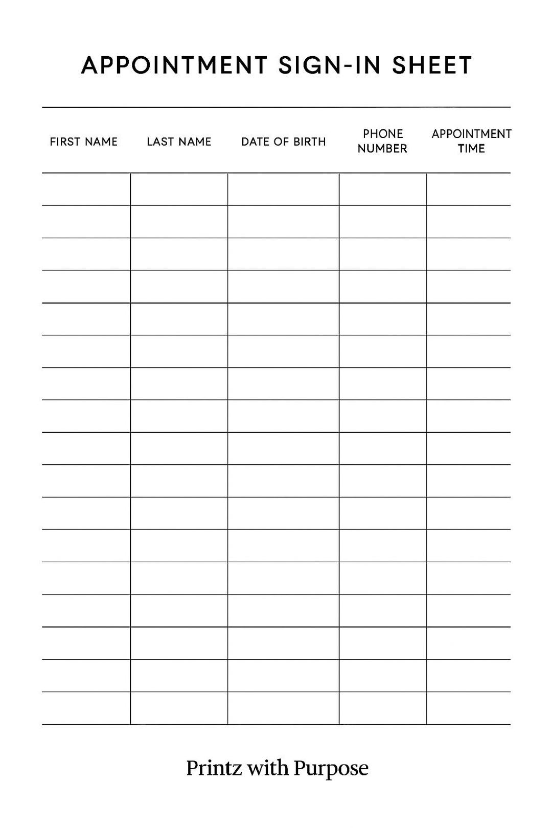 Printable Appointment Sign-in Sheet | Clinic Front Desk Log | PDF ...