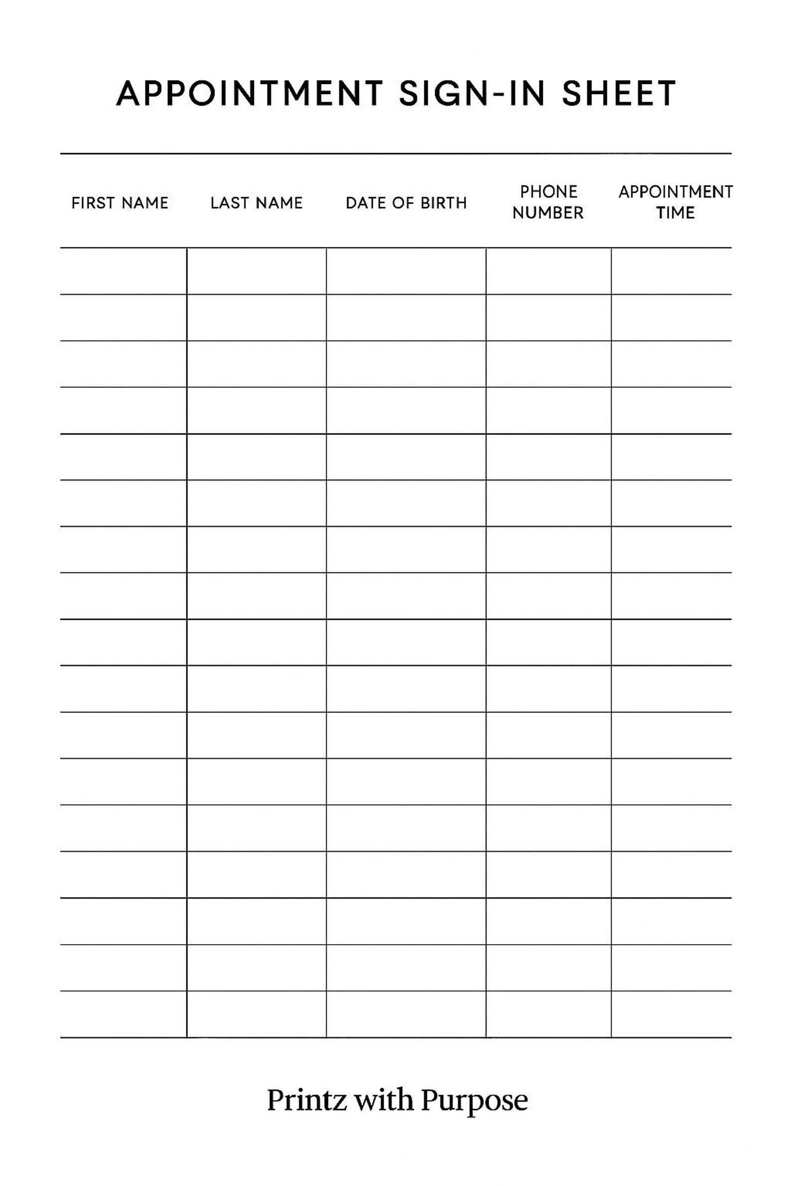 Printable Appointment Sign-in Sheet | Clinic Front Desk Log | PDF ...