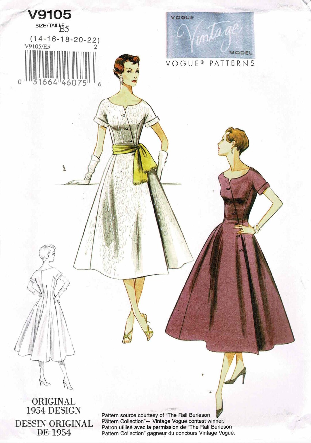 Vogue Vintage Pattern Original Reissue Circa 1954 Design/ Sizes 14 - 16 ...