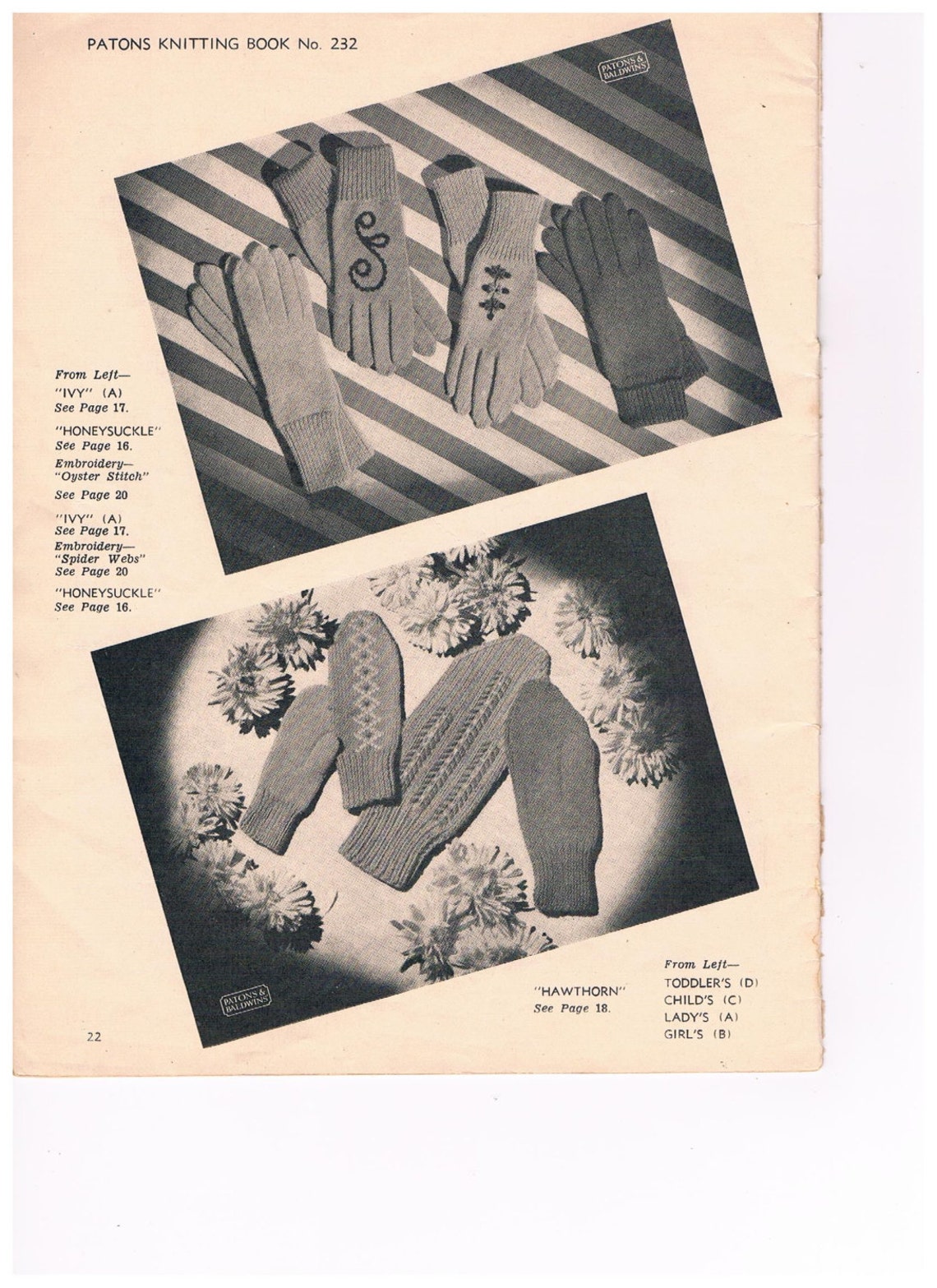 Vintage Patons Knitting Patterns Gloves No.232 - Etsy