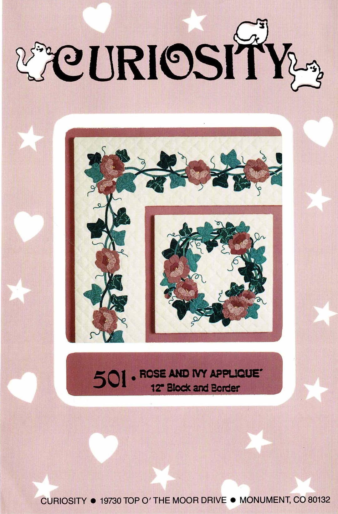 Rose and Ivy Applique 12" Block and Border Quilt Pattern Designed by ...