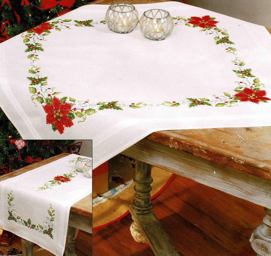 Red Poinsettia /counted Cross Stitch Tablecloth Kit by Vervaco - Etsy