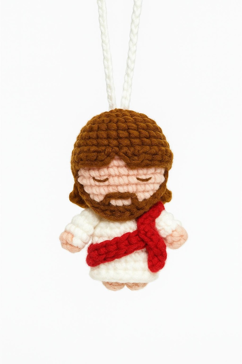 Crochet Jesus Car Charm, Amigurumi Religious Ornament, Christian Rearview Mirror Decor, Handmade ...