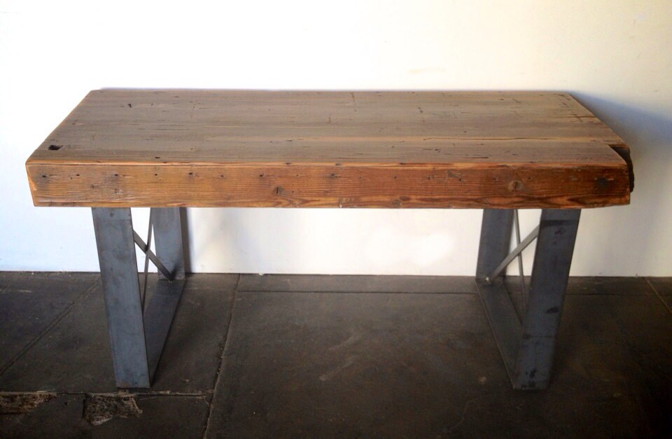 Industrial Rustic Reclaimed Desk // Wood Top W/ Metal Steel - Etsy
