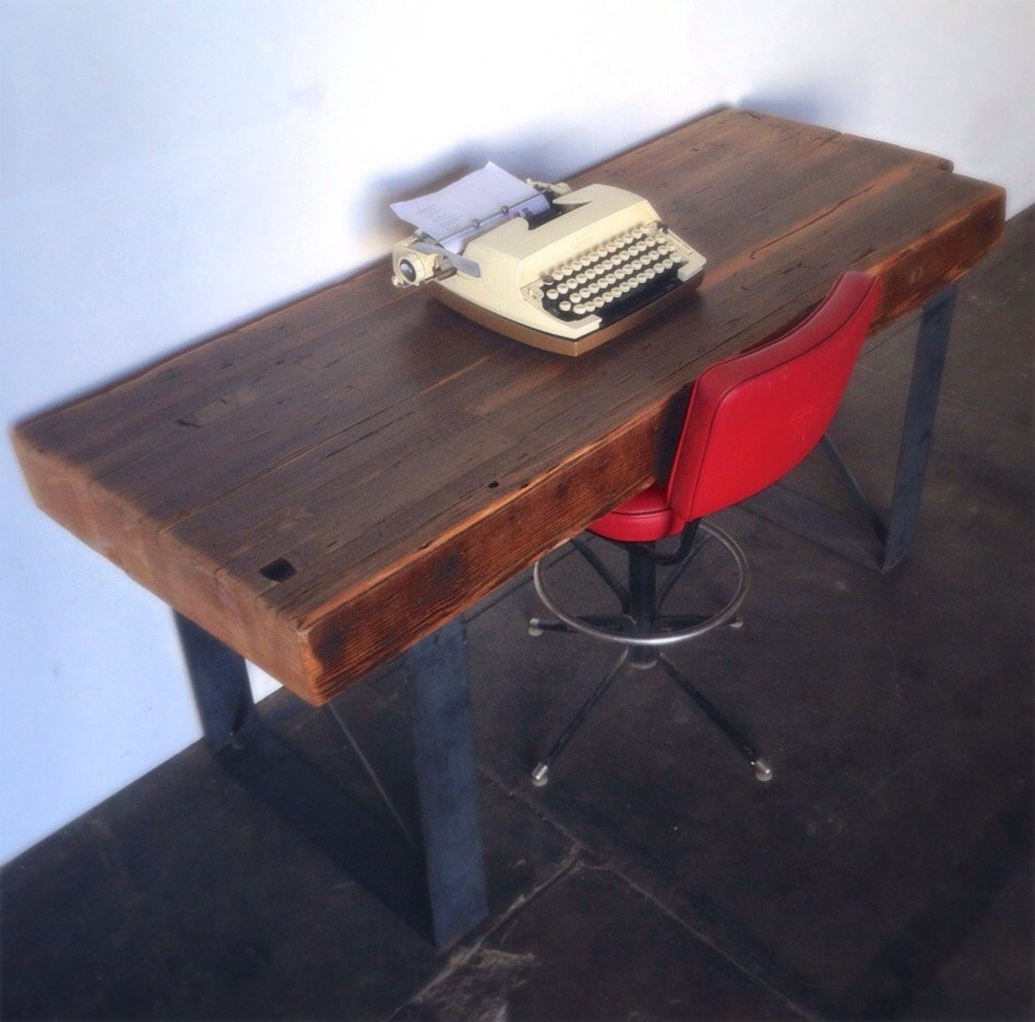 Industrial Rustic Reclaimed Desk // Wood Top W/ Metal Steel - Etsy