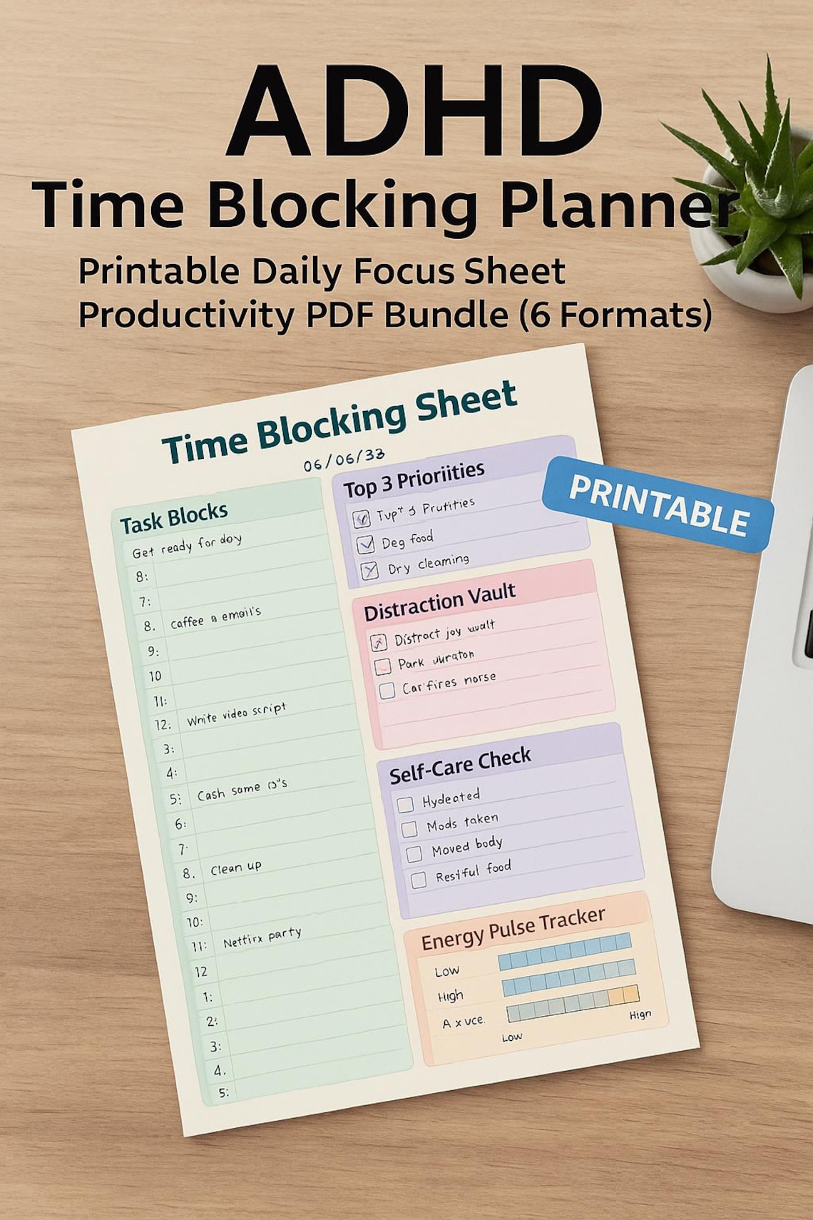 ADHD Time Blocking Planner – Daily Focus Printable (PDF) - Etsy