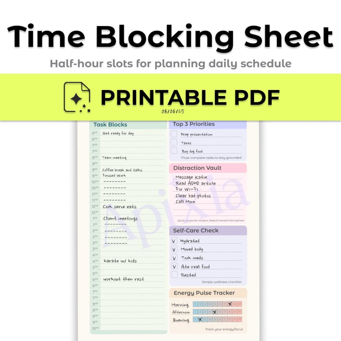 ADHD Time Blocking Planner – Daily Focus Printable (PDF) - Etsy