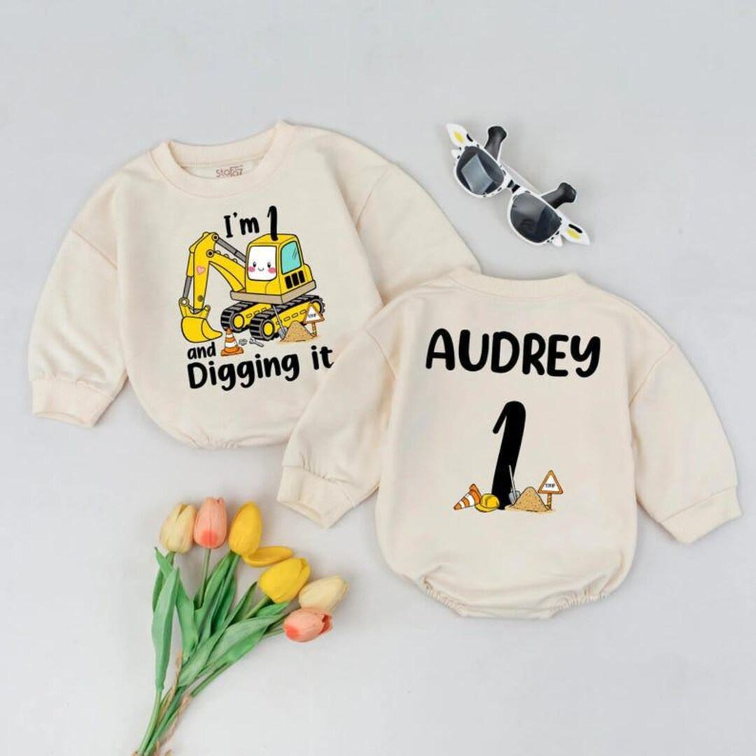 Construction Birthday Romper, I’m One and Digging It Outfit, Custom ...