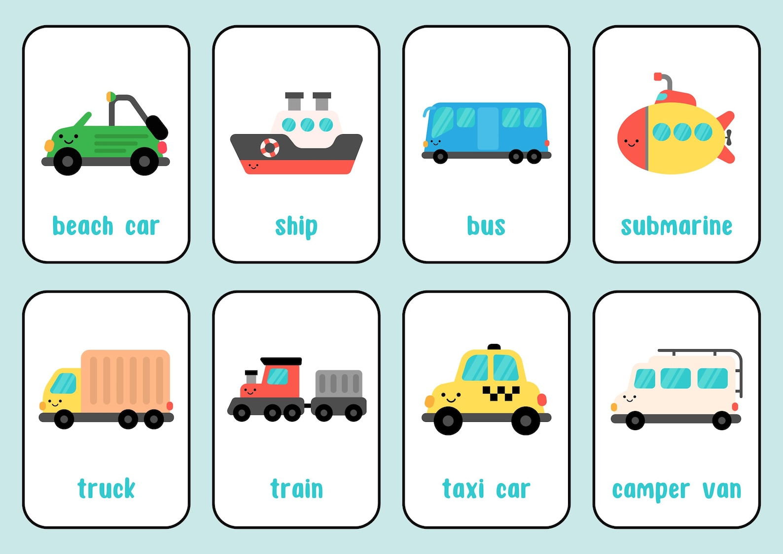 Transportation Flashcards for Kids – Printable Vehicle Learning Cards ...