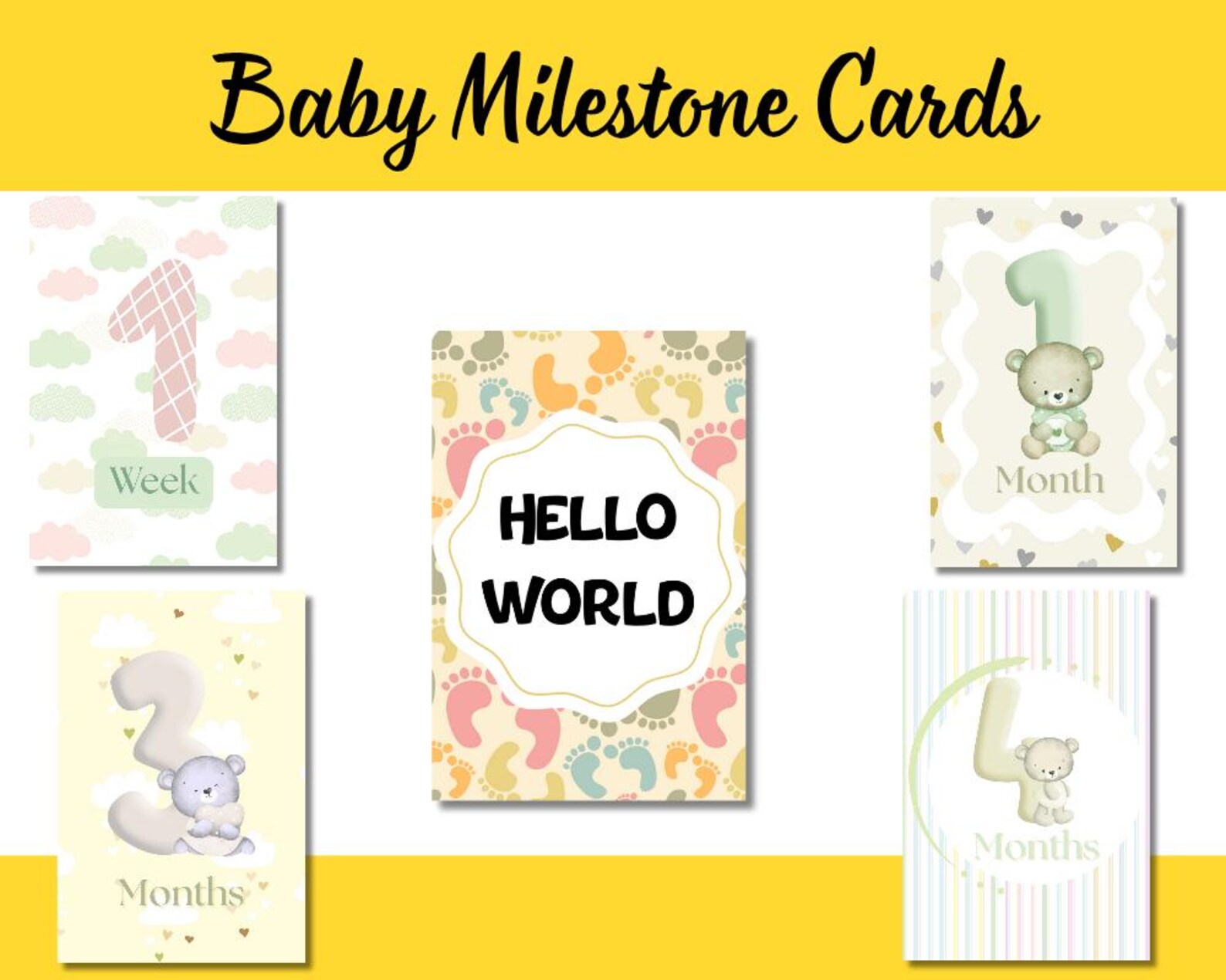 Baby Milestone Cards | Cute Printable Memory Cards With Bear ...