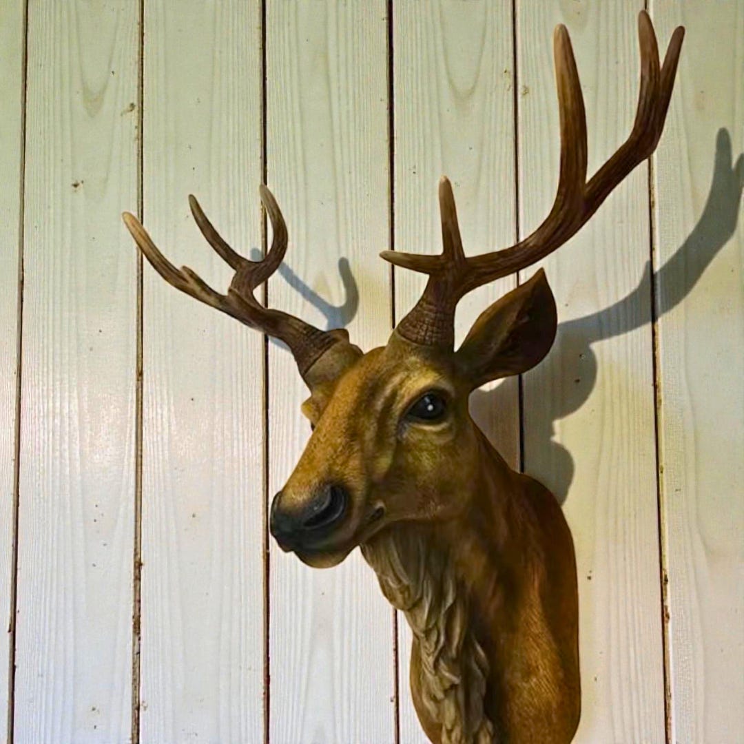 Faux Deer Head Wall Mount – Handmade Resin Antler Statue, Rustic ...