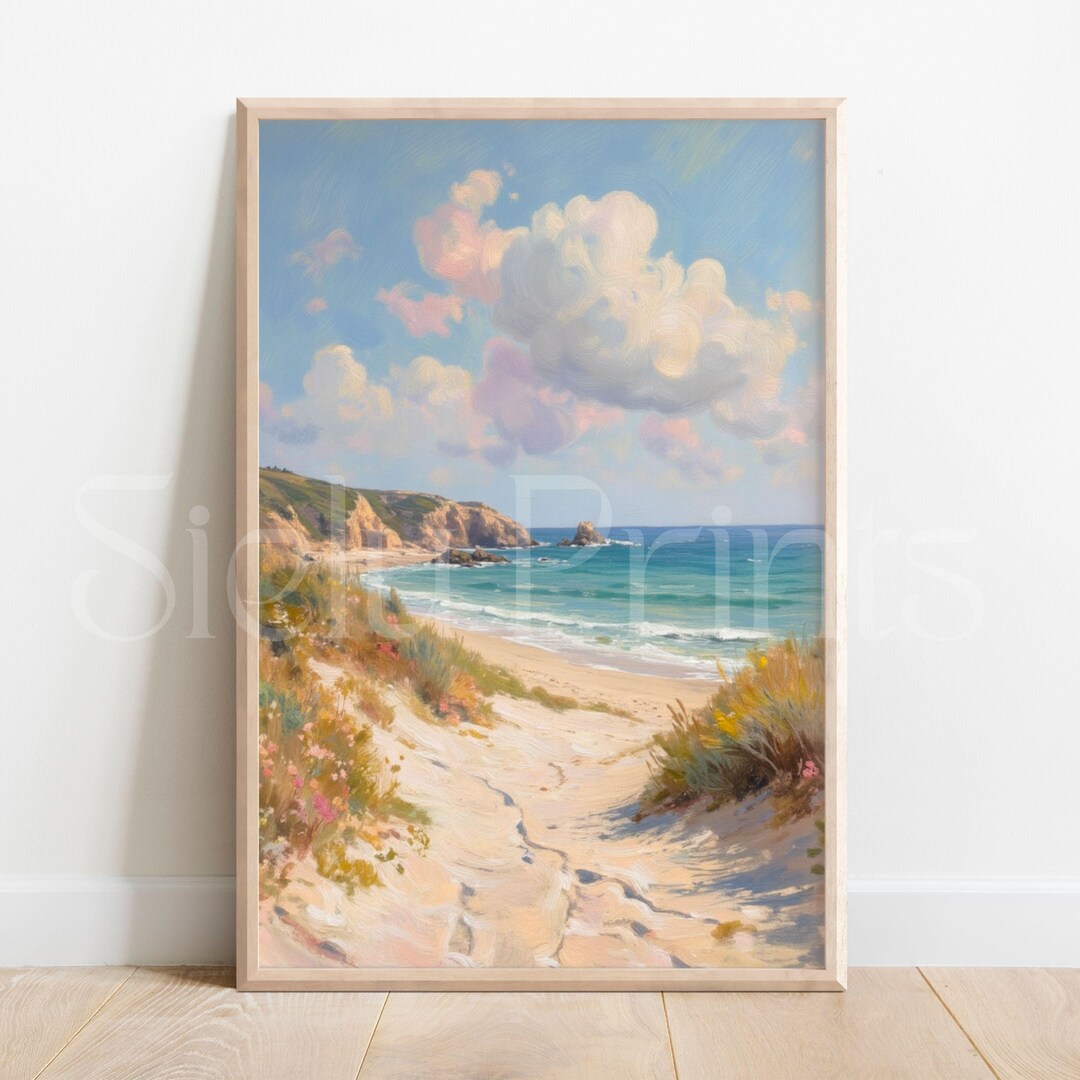 Coastal Beach Path Print: Ocean Waves, Cottage Wall Art (digital ...