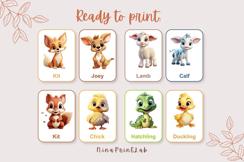 20 Printable Baby Animals Flashcards, Montessori, Preschool ...