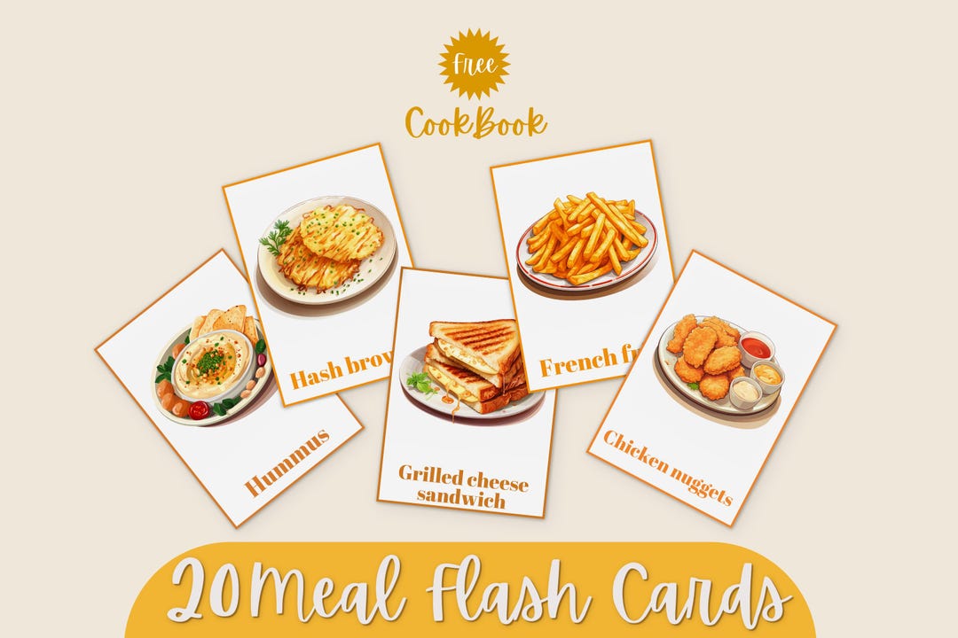 20 Printable Illustration Meals Flashcards + FREE Cookbook ...