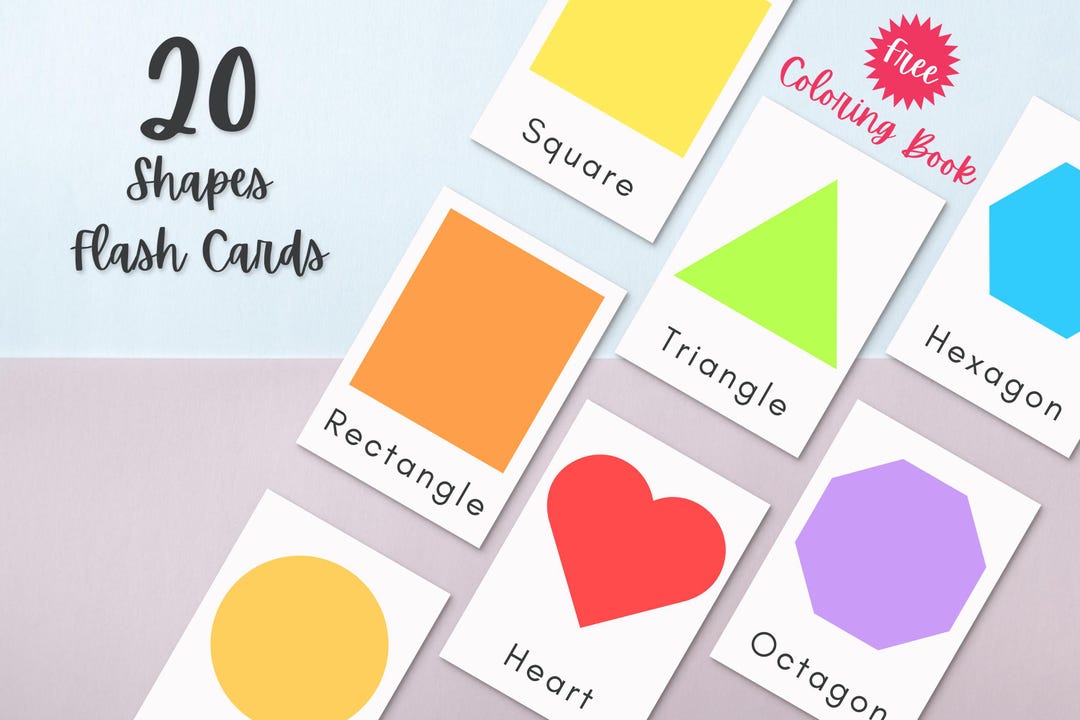 20 Printable Shapes Flashcards With FREE Coloring Pages, Montessori ...
