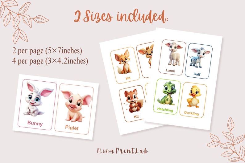 20 Printable Baby Animals Flashcards, Montessori, Preschool ...
