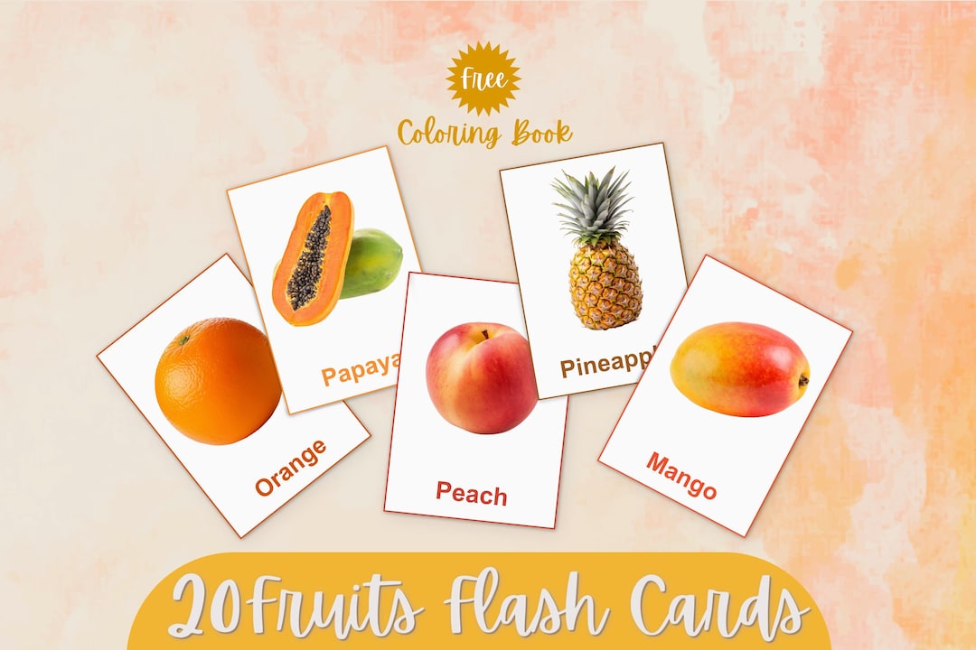 20 Printable Fruit Flashcards + FREE Coloring Book | Montessori ...