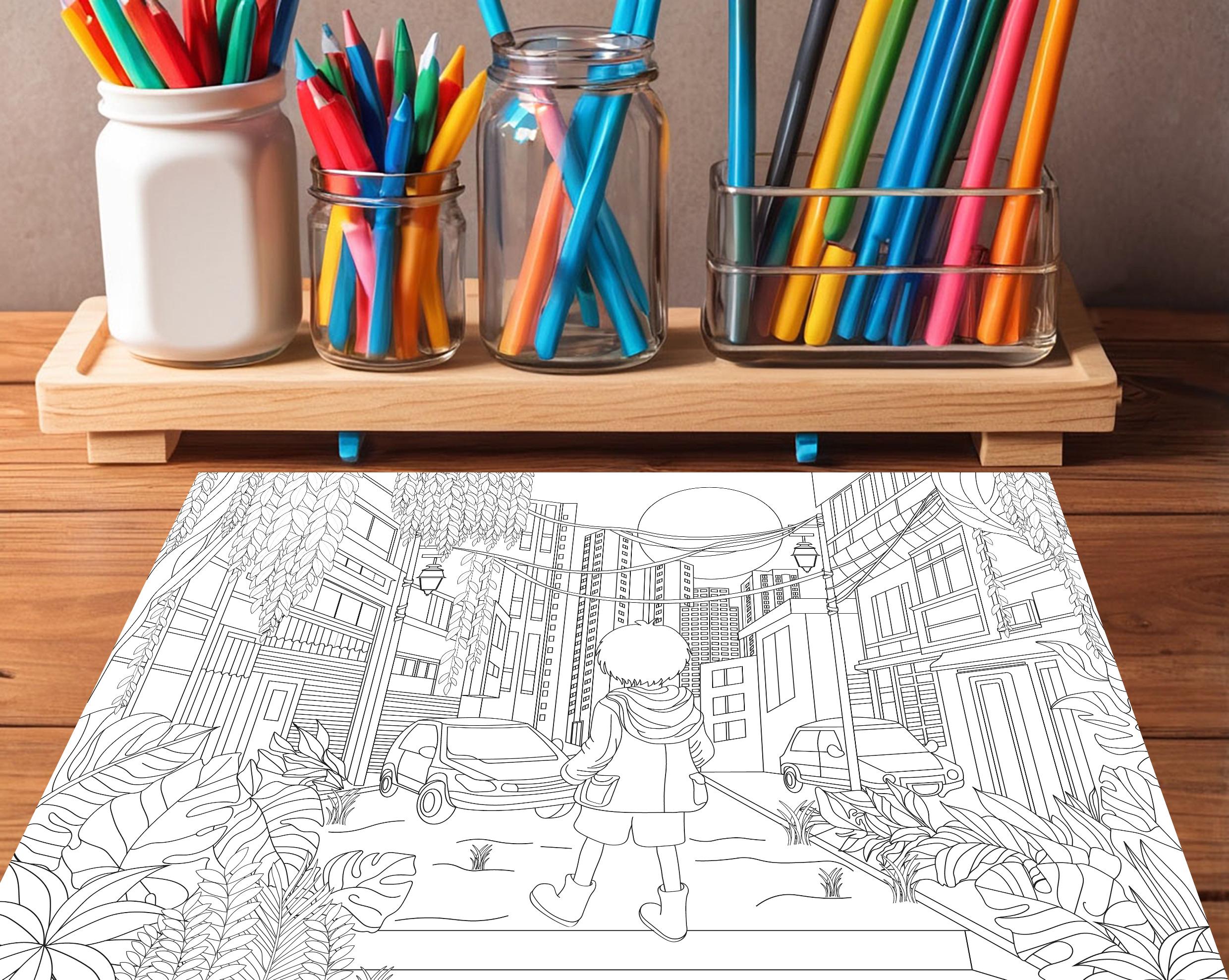 Urban Jungle Coloring Poster, Giant Coloring Poster, Large Coloring ...
