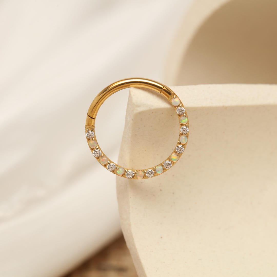 Front Nose Ring Opal/cz Paved Nasal Septum 6/8/10mm Round Nose Ring ...