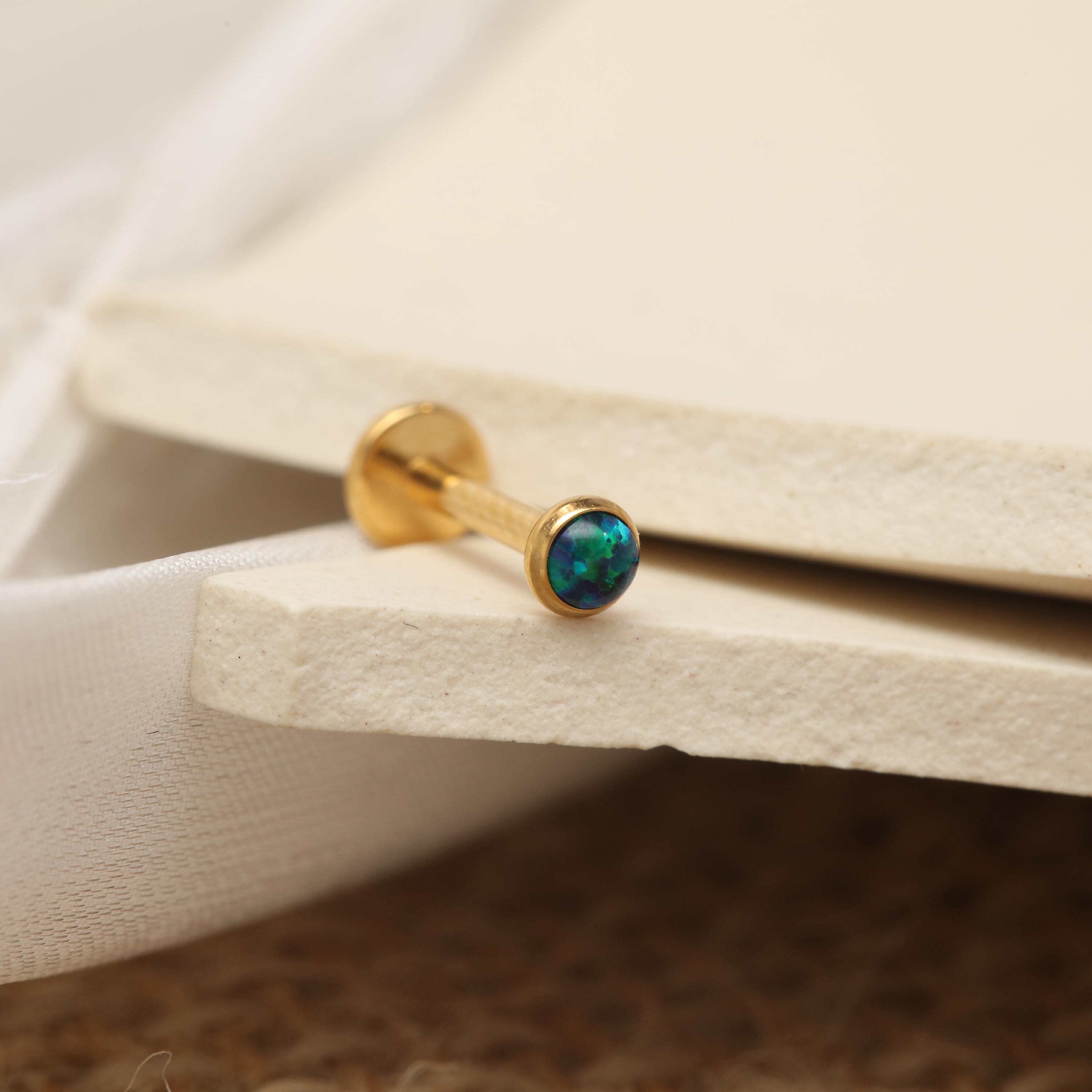Gold Tiny Opal Stud Titanium for Internal Thread 16g 18g Labret Stud ...