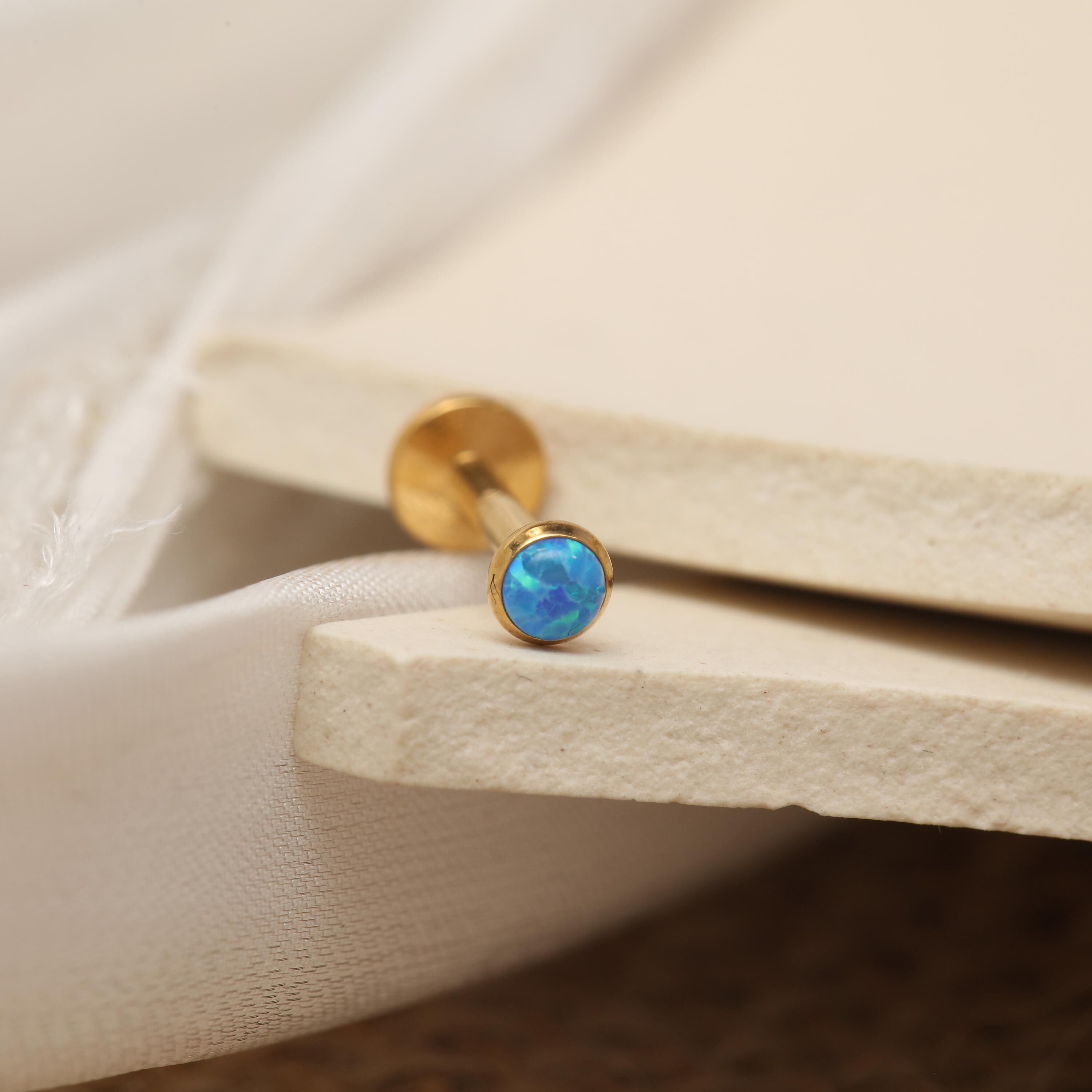 Gold Tiny Opal Stud Titanium for Internal Thread 16g 18g Labret Stud ...