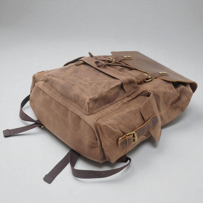 Crazy Horse Leather Canvas Backpack Vintage Travel Rucksack, Unisex ...