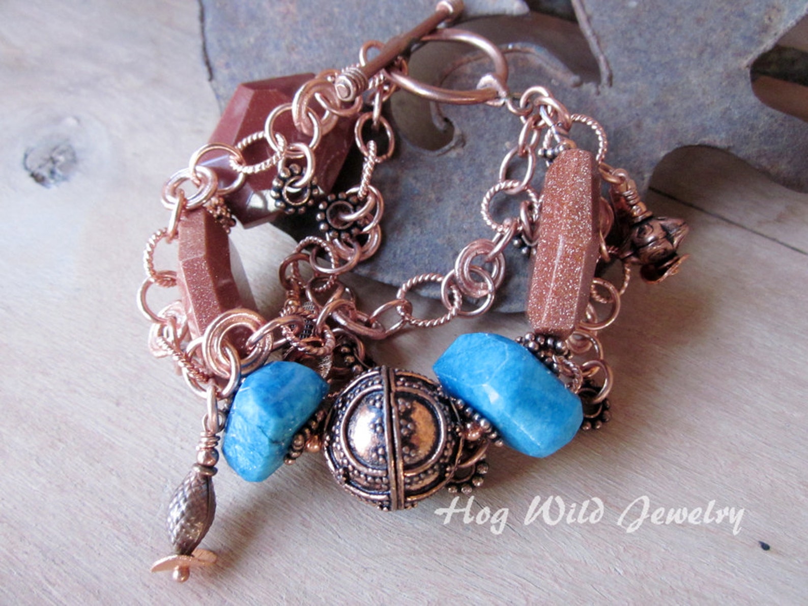 Artisan Copper Gemstone Bracelet - Etsy