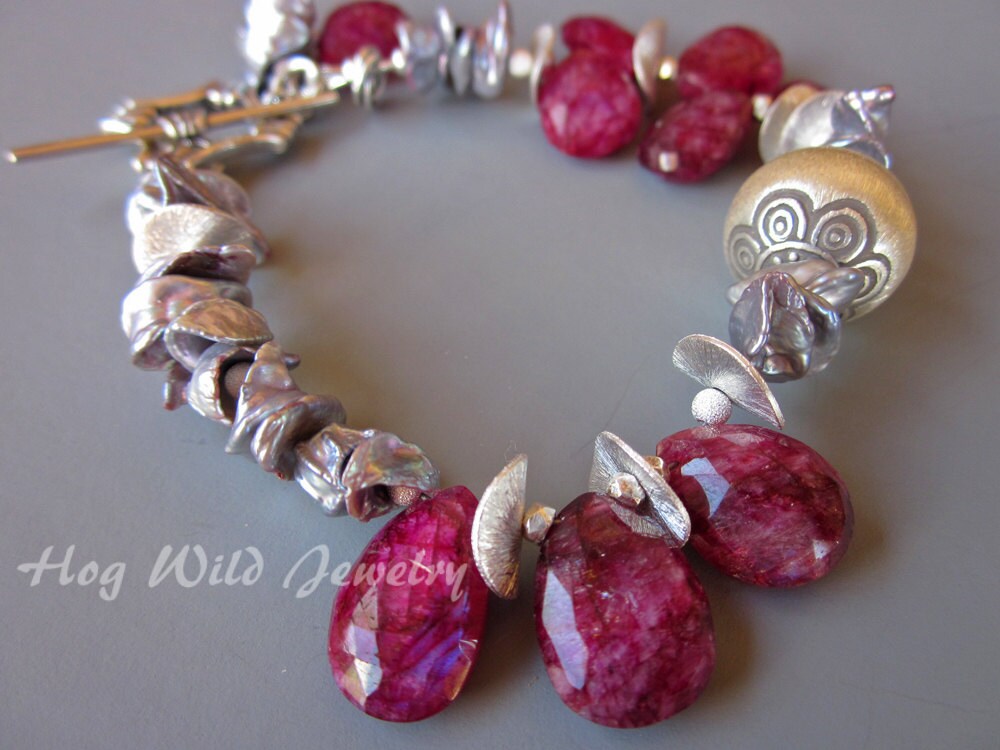 Ruby Moonstone Pearl Bali Silver Bracelet - Etsy