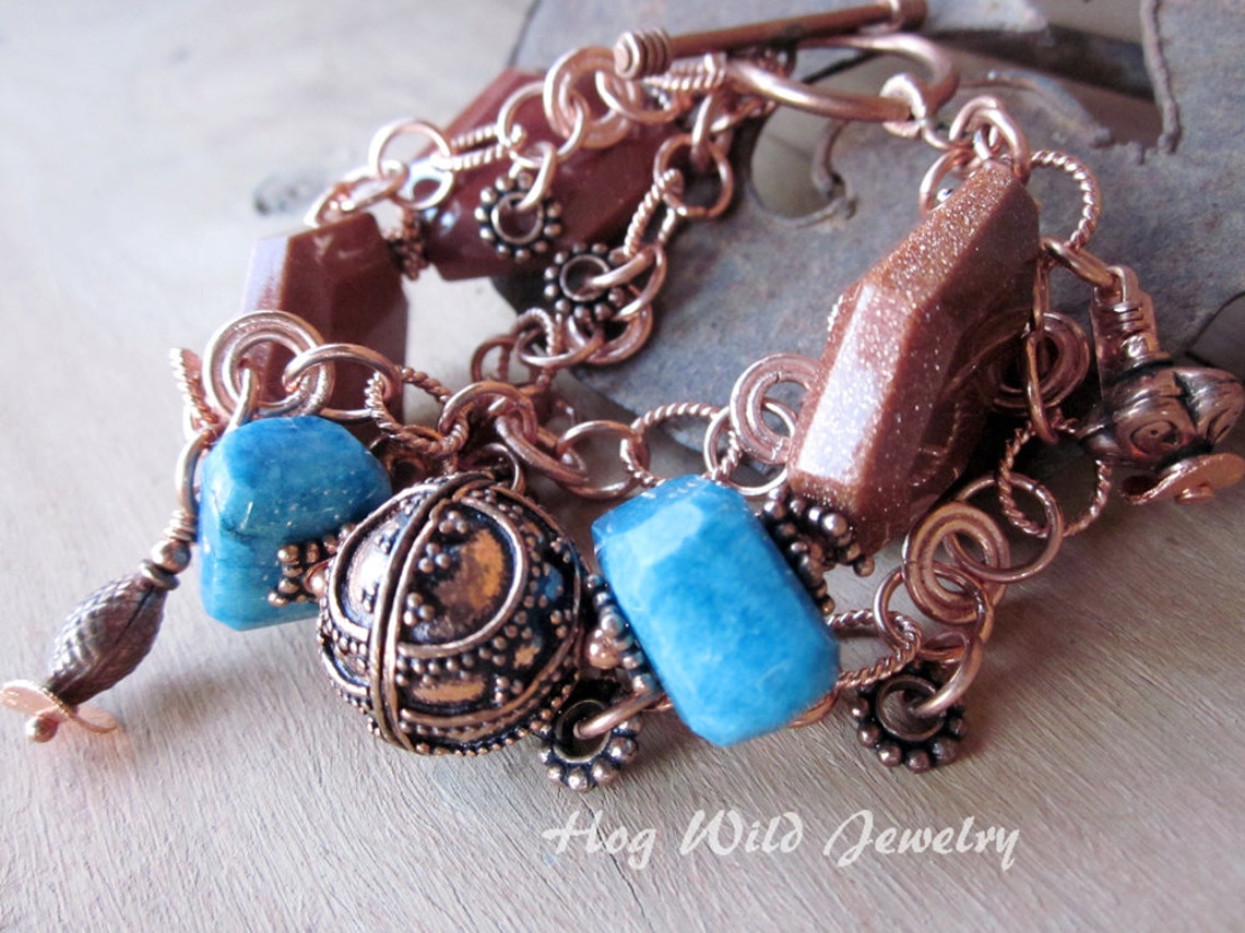 Artisan Copper Gemstone Bracelet - Etsy