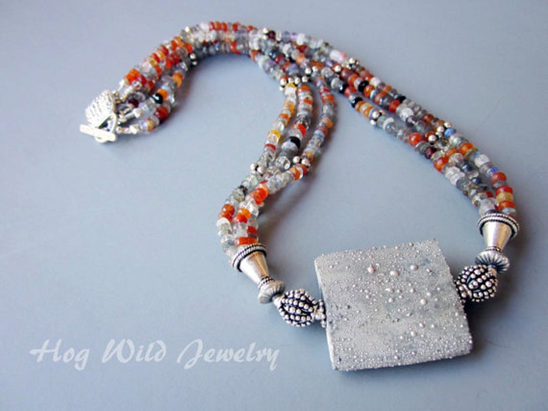 Handcrafted Artisan Multi Strand Gray Raku Bead Necklace, Women's ...