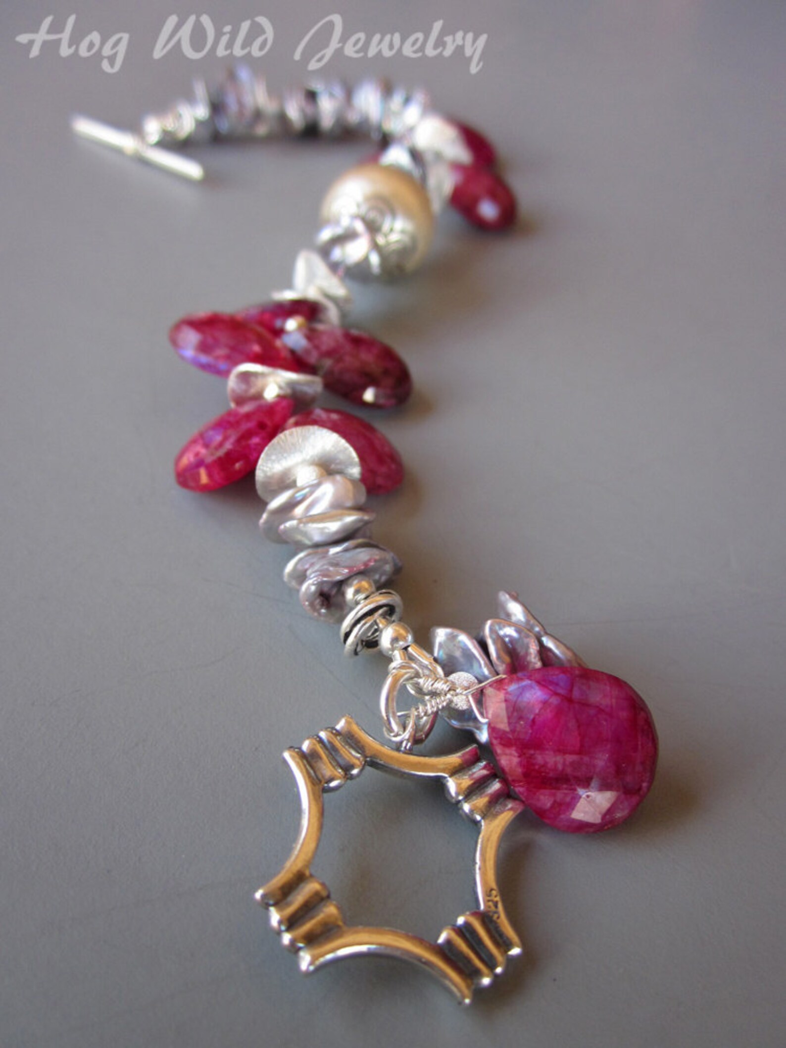 Ruby Moonstone Pearl Bali Silver Bracelet - Etsy