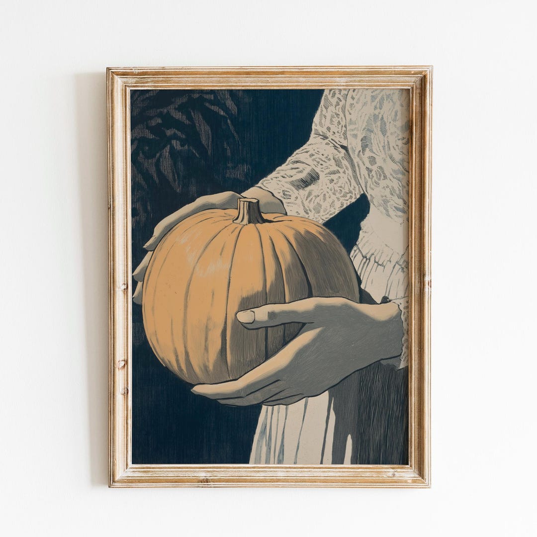 Victorian Halloween Pumpkin Print | Rustic Fall Wall Art | Moody Autumn ...