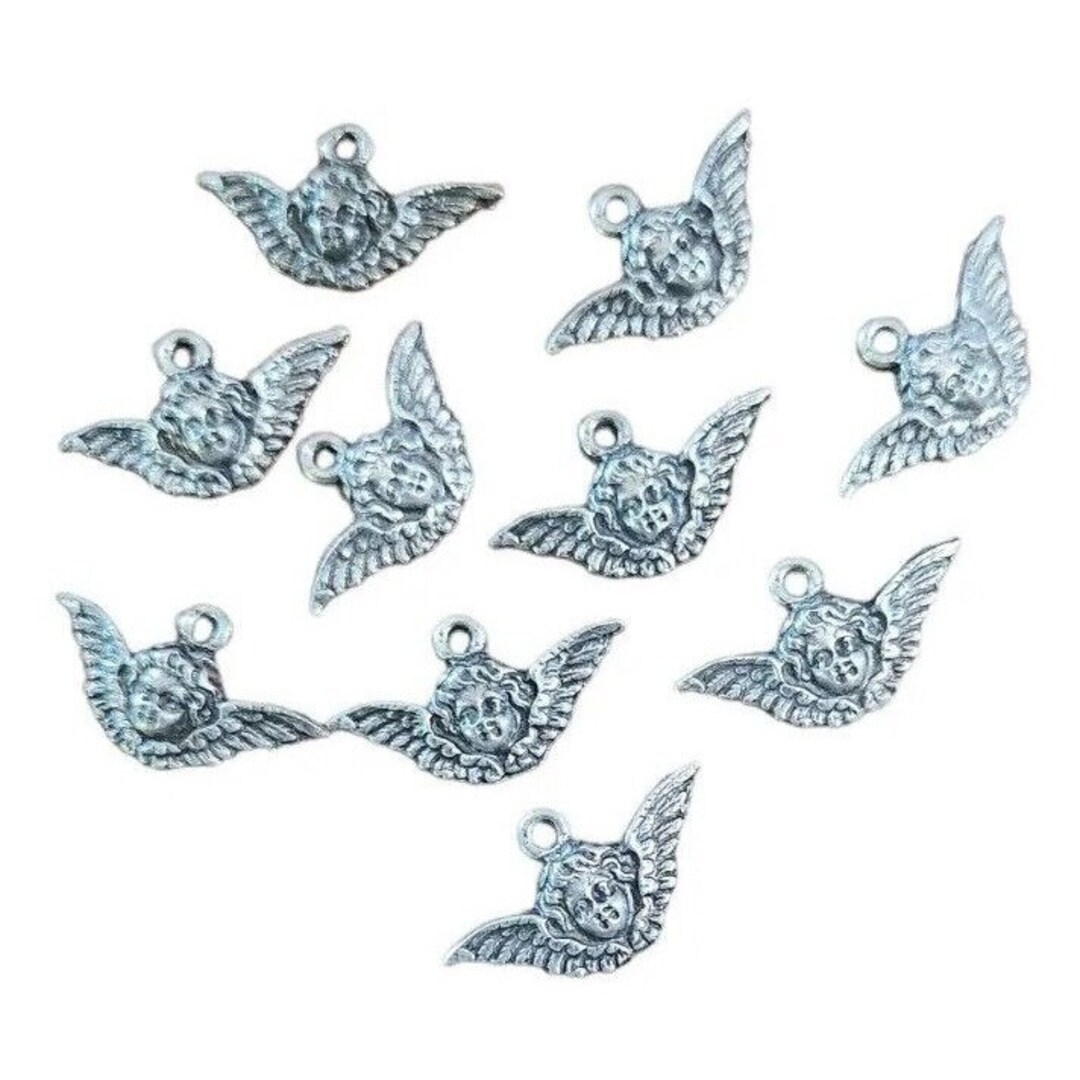 10 Angel or Cherub Faces With Wings Pewter Charms 1 Inch - Etsy
