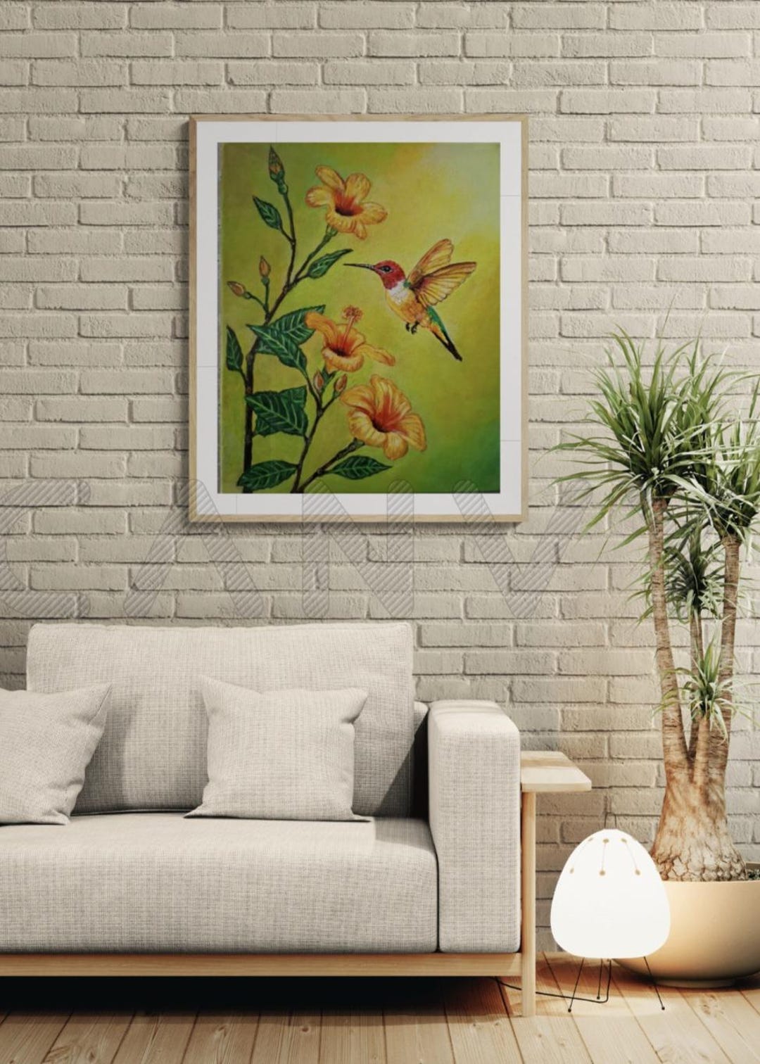 Hummingbird & Hibiscus Flower Art Painting Print: Colourful Nature ...
