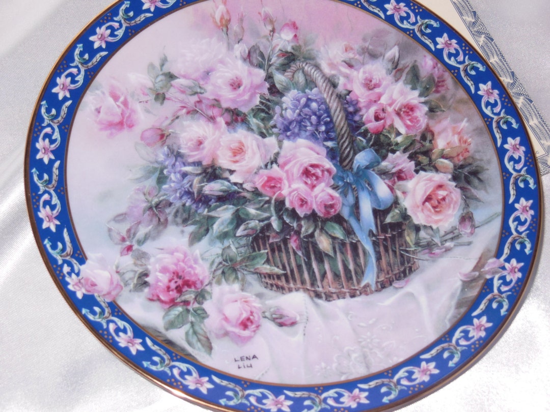 Vintage Plate Porcelain Lena Liu"roses" Basket Bouquets Collection 1992 ...