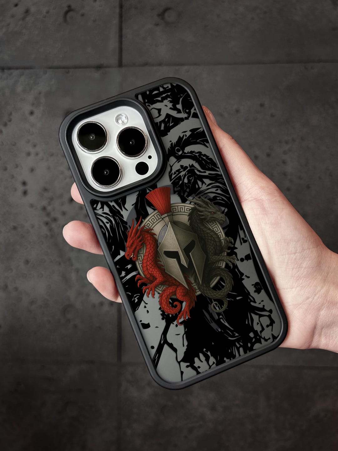 Spartan Helmet iPhone 16 Pro Max Case, Red & Green Dragon Phone Cover ...