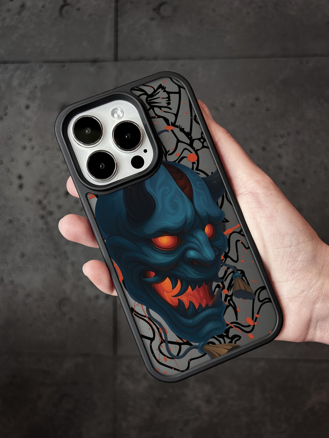 Blue Oni Demon Mask iPhone 16 Pro Max Case, Samurai Japanese Horror ...