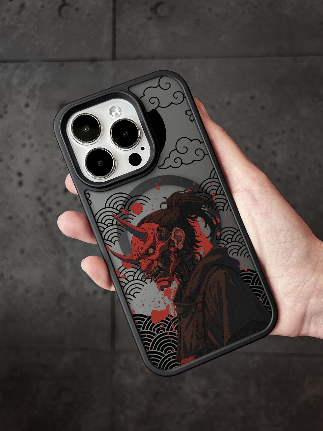 Red Oni Samurai iPhone Case, Japanese Mask Demon Magsafe Cover for ...