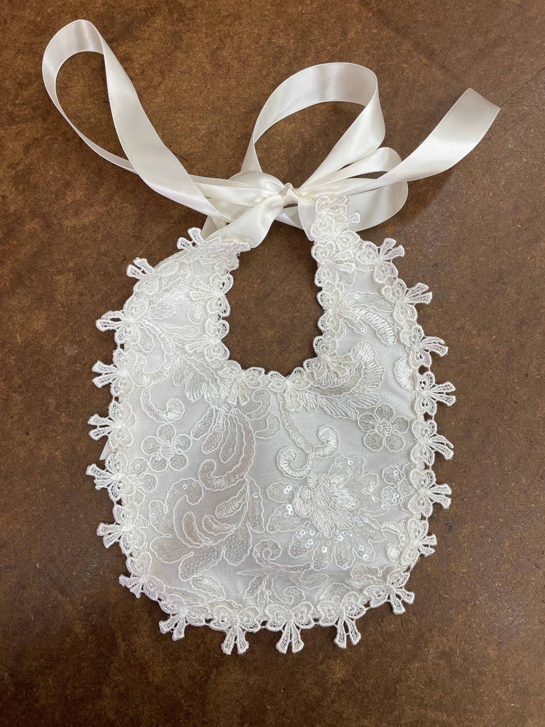 Off White Sparkle Lace Baptism Bib - Etsy