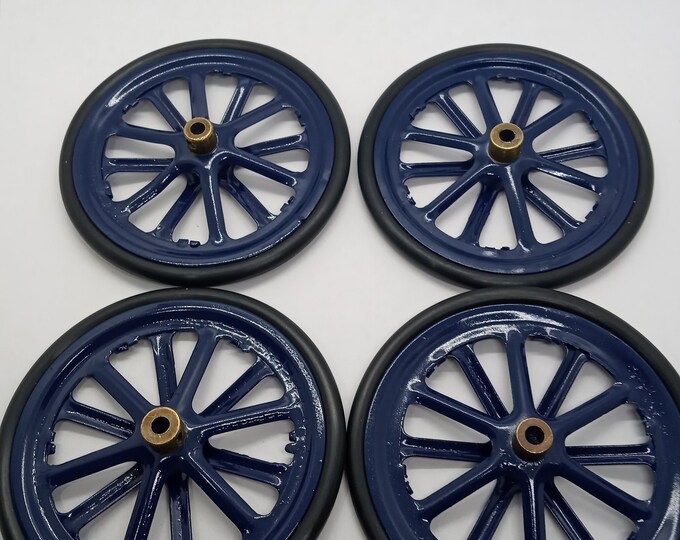 Antique Grooved Wheels With Tires Beautiful Dark Blue Painted Steel ...