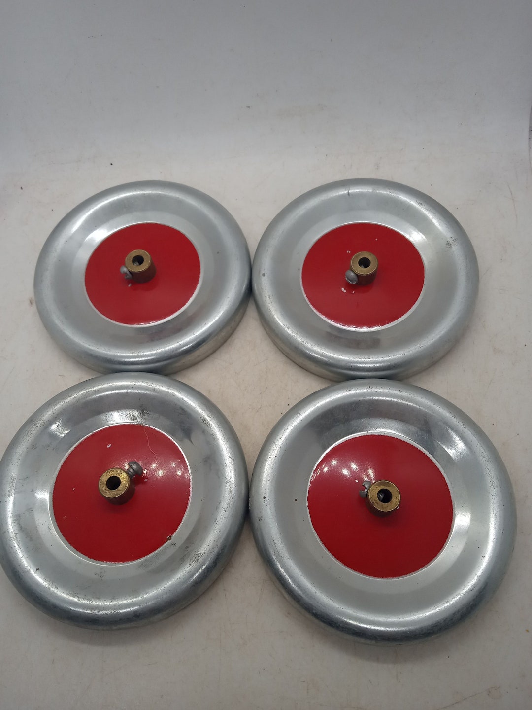 Vintage 3 In. Steel Wheels Painted Red Center With 3/8" Brass Hub Set ...
