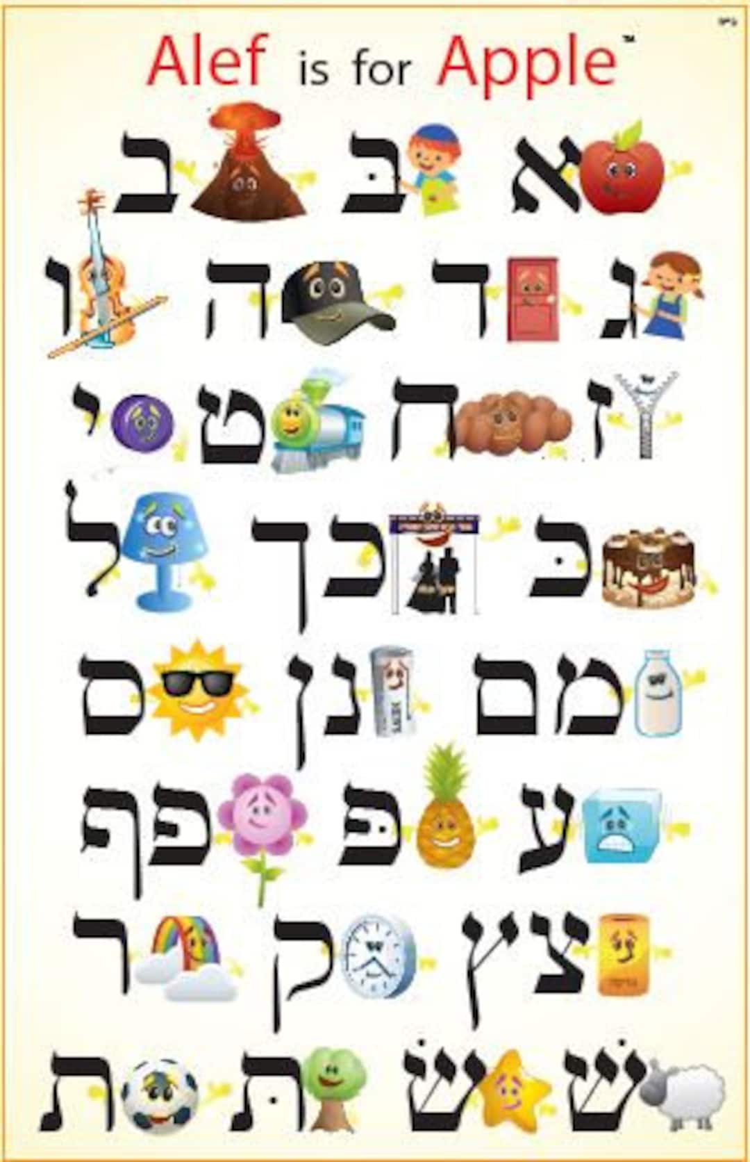 Hebrew Alphabet Poster "alef is for Apple" Innovative Method Uses ...