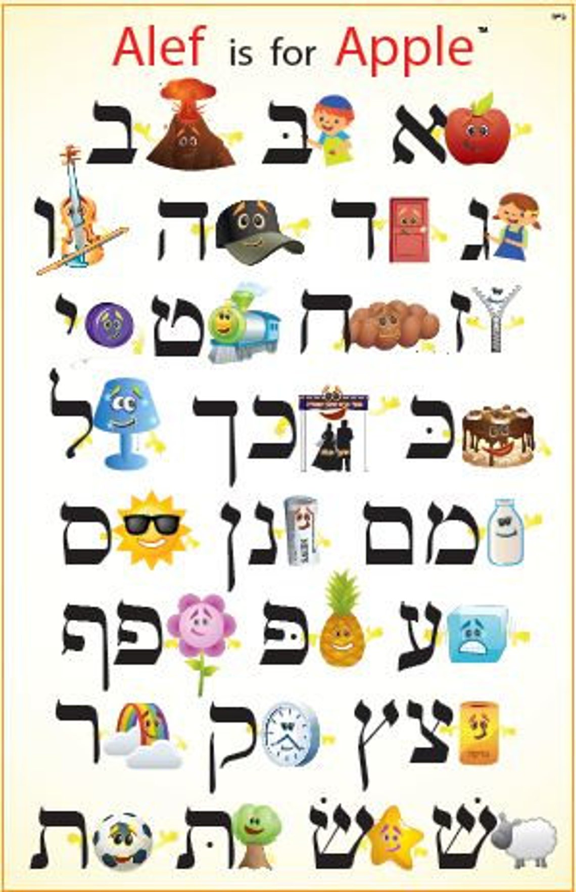 Hebrew Alphabet Poster "alef is for Apple" Innovative Method Uses ...