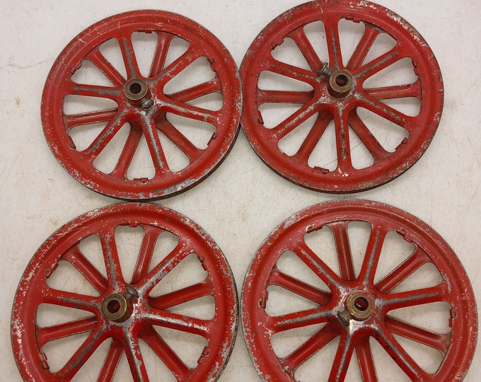 Vintage Spoked Wheels 2.75" Wagon Cart Wheels With Spokes Red Orange ...