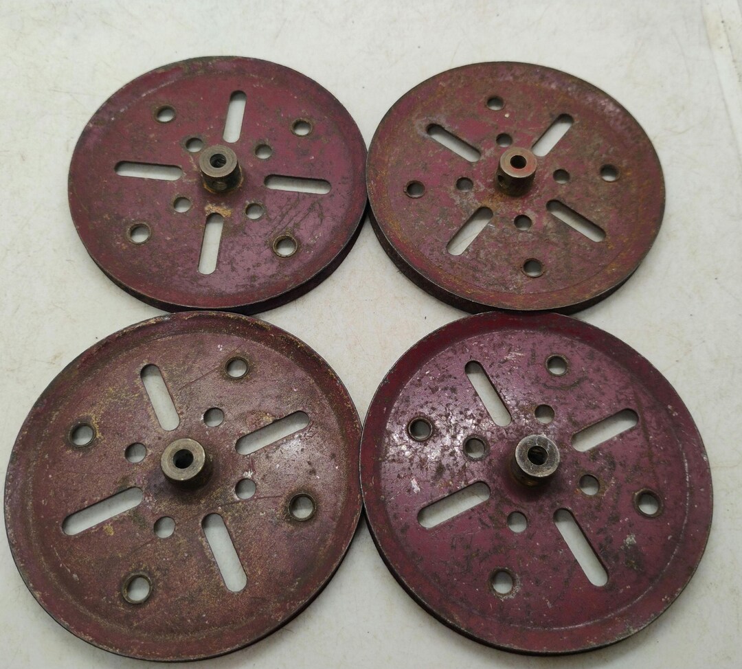 Vintage Dark Red Painted Steel Wheels 3" Wagon Wheel Set of 4 Chariot ...
