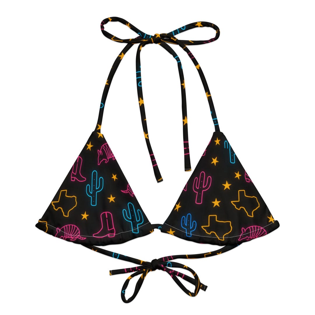 Black Texas Print Triangle Bikini Top, Y2K Swimsuit - Etsy