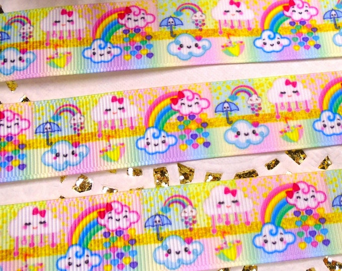 3 Yards 7/8 22mm Kawaii Rainbow Clouds Ribbon by Yard Hairbows Headbands, Hair Ties, Gift ...