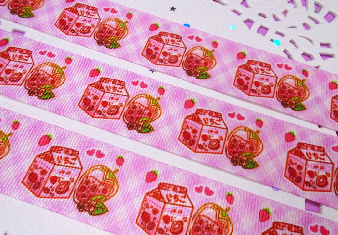 3 Yard 1 25mm Kawaii Strawberry Drink Ribbon for Hairbows, Headbands ...