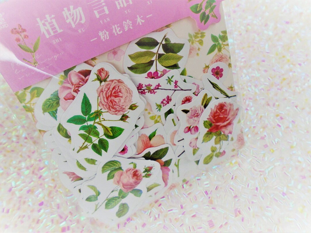 45 Pc. Pink Roses Flowers Deco Paper Sticker Flakes Snail Mail, Cards ...