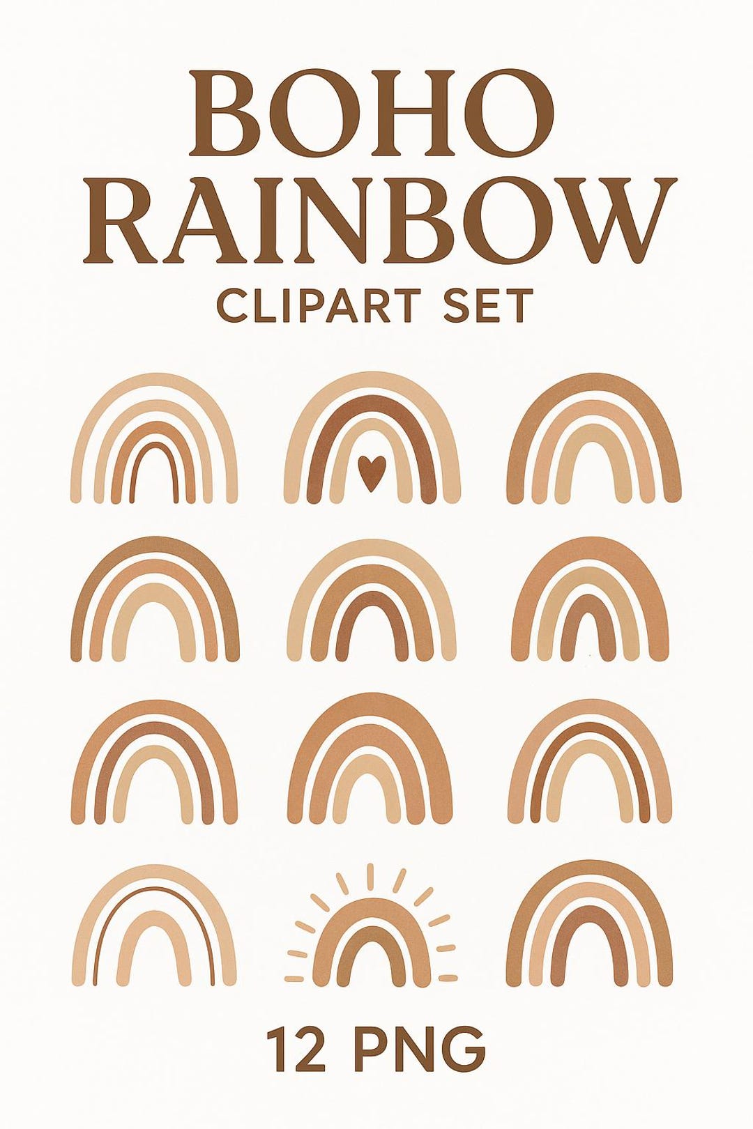Boho Rainbow Clipart Set | 12 High-quality PNG Images | Instant ...